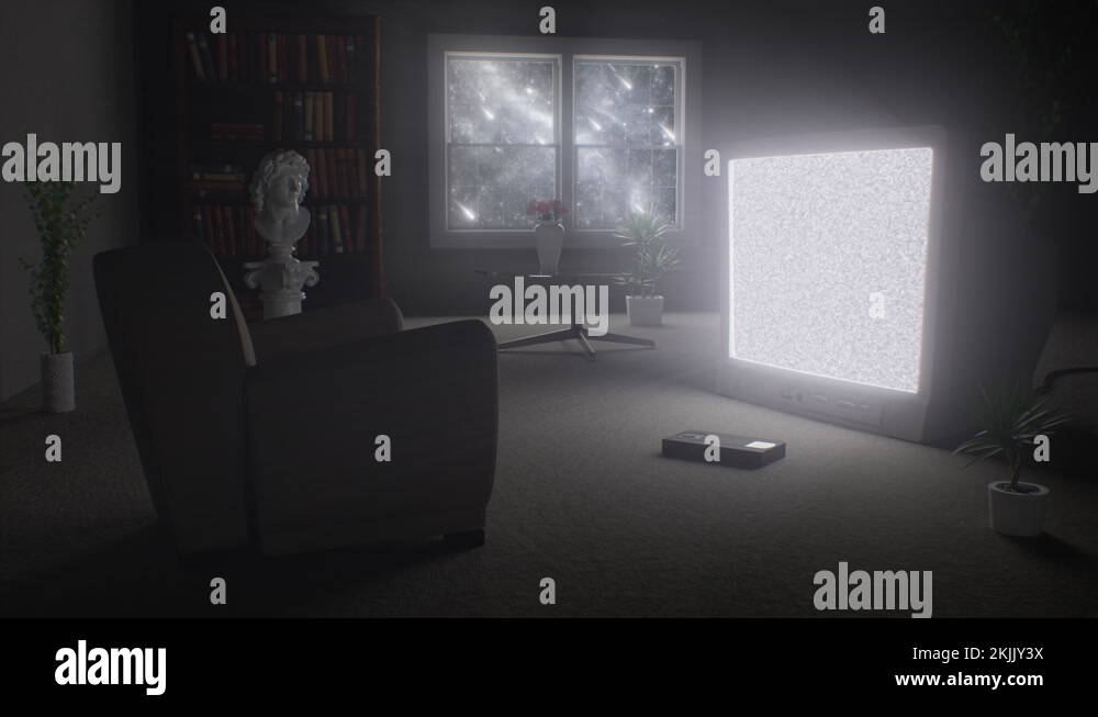 Sad Nostalgic Aesthetic 90s Living Room Scene and Static on CRT TV ...