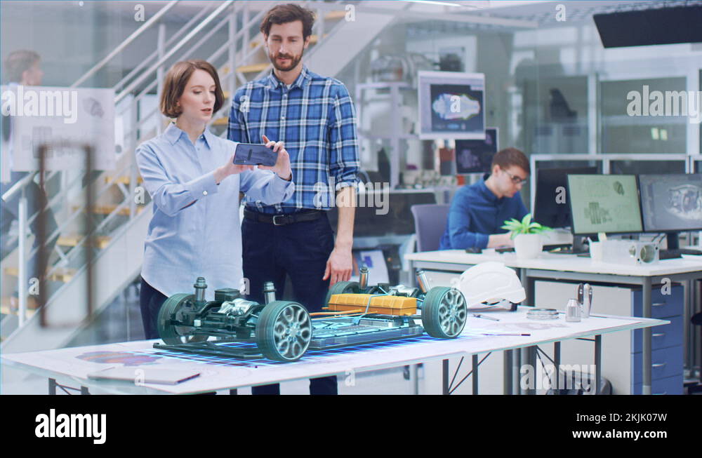 Two Engineers Use Augmented Reality to build 3D Car Stock Video Footage ...