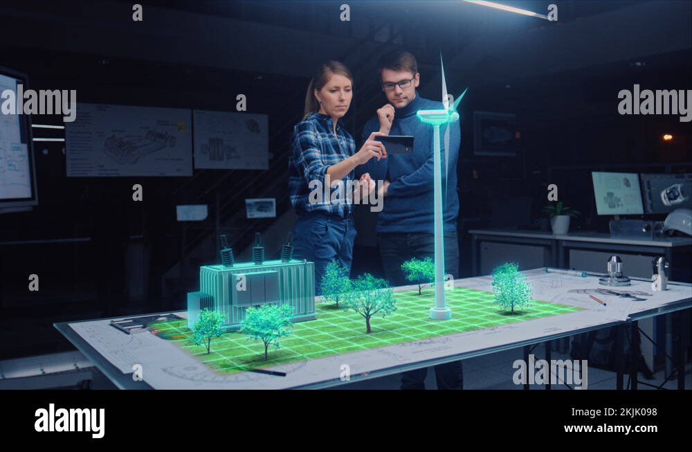 Two Engineers Using Augmented Reality to Build Wind Turbine Stock Video ...