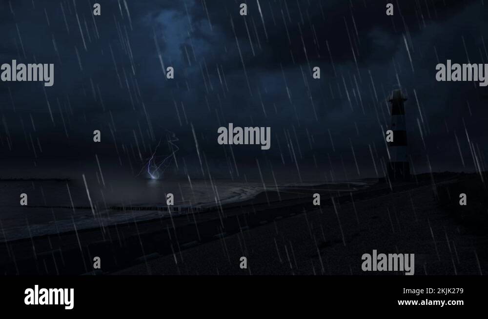 Lighthouse in storm with lightning strike time lapse Cinemagraph ...