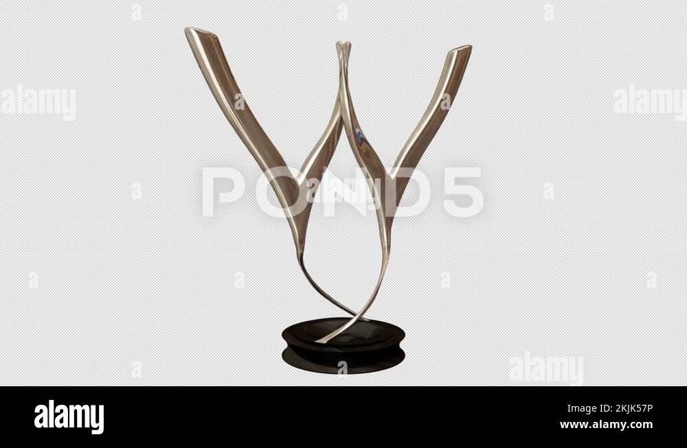 Animated spinning silver trophy with W design with black stand Stock ...