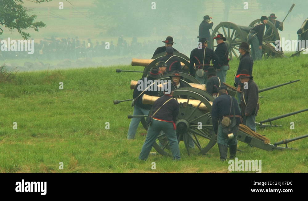 Civil War Union Artillery Cannon Battery firing and fighting in battle ...