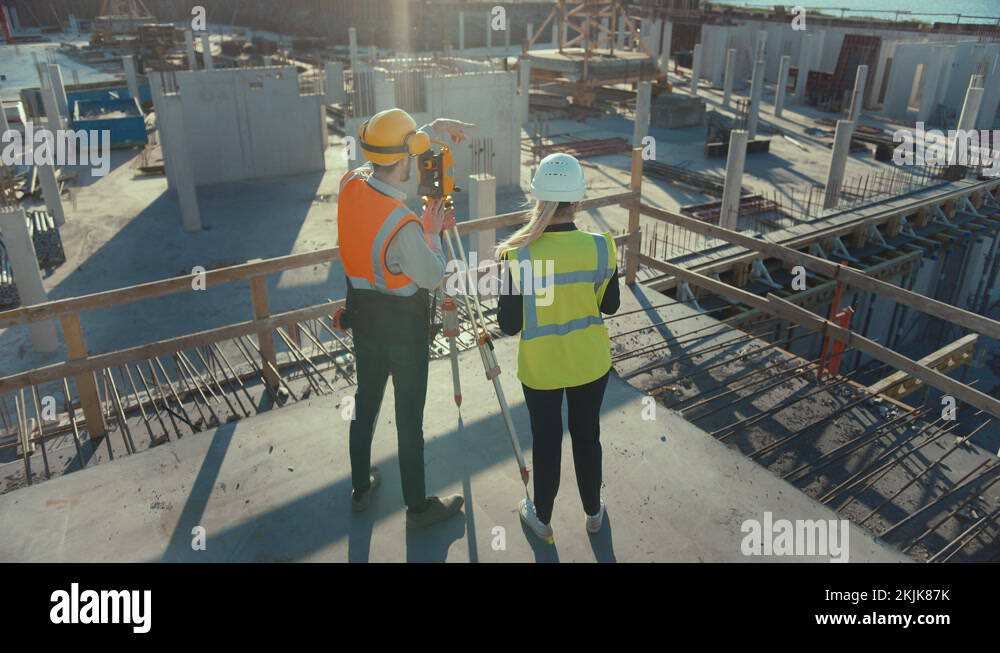 Construction Worker Using Theodolite Surveying Instrument Stock Video ...