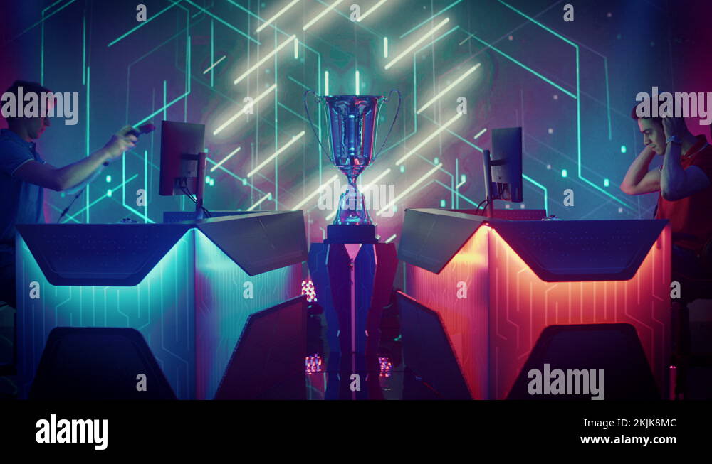 Video Games Championship Two Players Shake Hands and Hug Stock Video ...