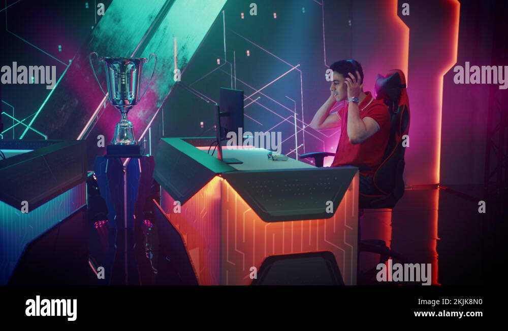 Video Games Championship Two Players Shake Hands and Hug Stock Video ...