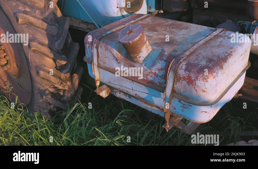 Closer look of the gasoline tank of the Soviet-era tractor in Ao ...