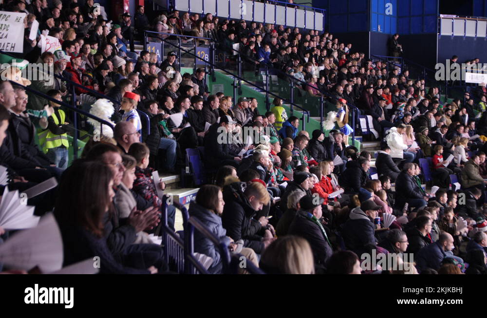 hockey fans enjoy competition while cheerleaders dance Stock Video ...