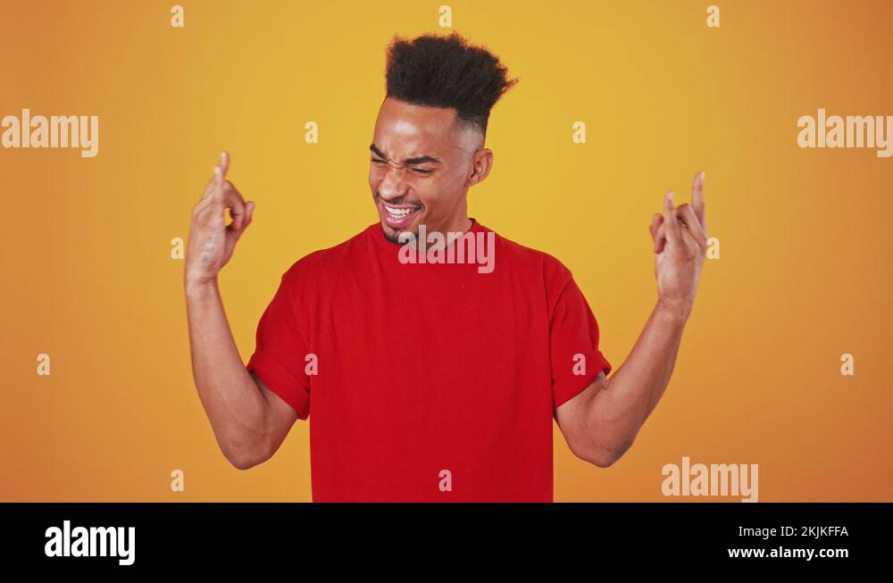 Punk is not dead. Cool african american guy making horn sign hand ...