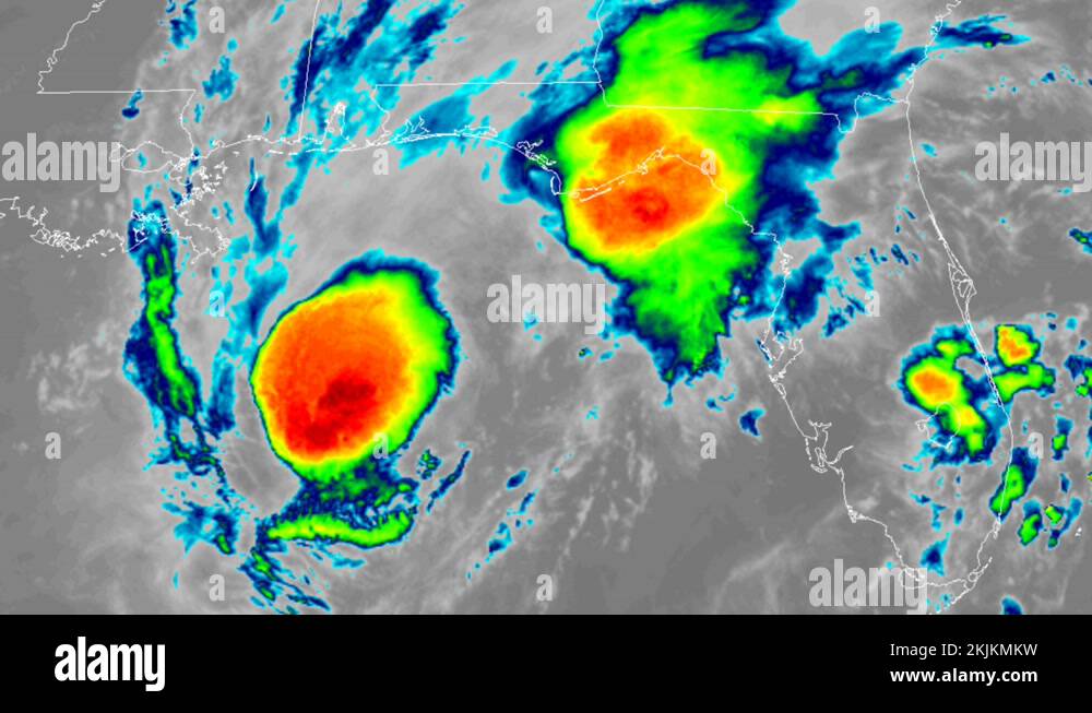 Major Hurricane Laura seen on weather radar and satellite screen Stock ...
