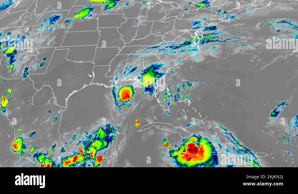 Major Hurricane Laura seen on weather radar and satellite screen Stock ...