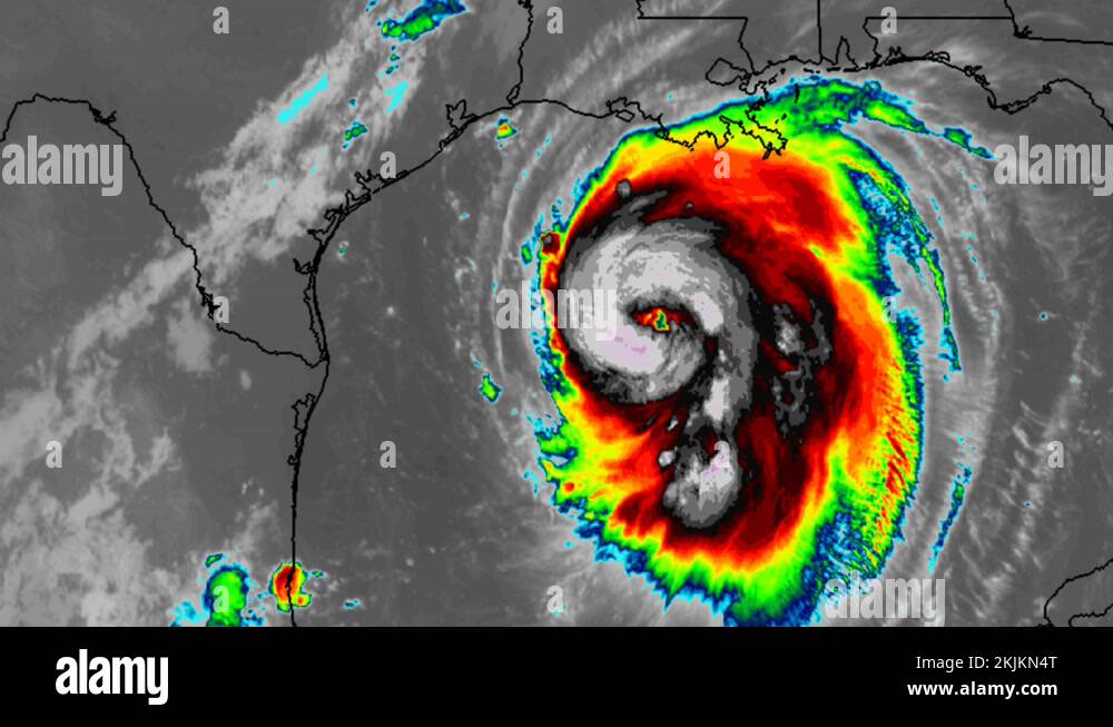 Major Hurricane Laura seen on weather radar and satellite screen Stock ...