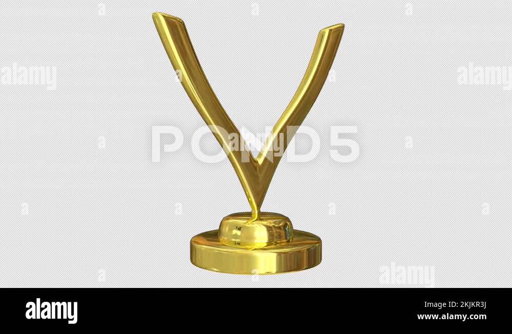 Animated spinning all one piece gold trophy with V design with stand ...