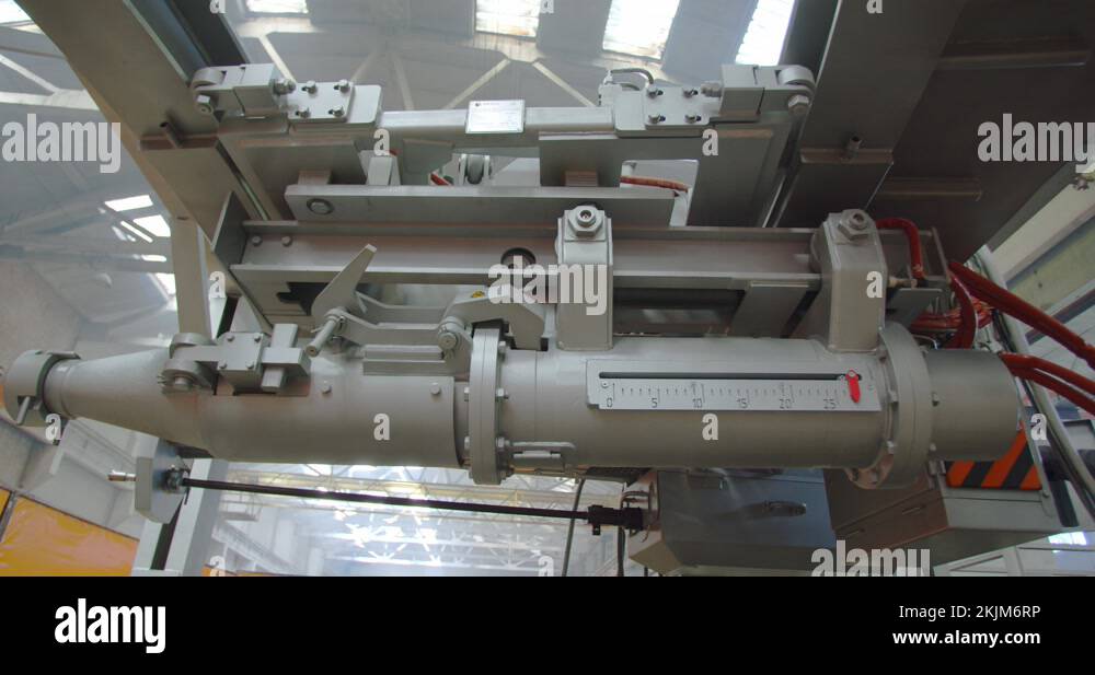 Testing of a massive stationary mud gun machine, operating, blast ...