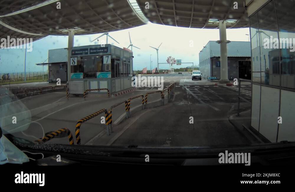 Driver's view point ofleaving UK Border Control checkpoint at ...