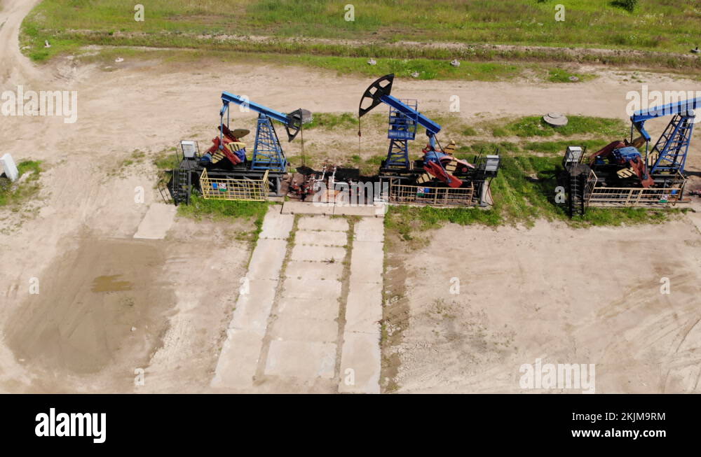 Oil Drilling Derricks Oilfield Aerial View For Fossil Fuels Output and ...