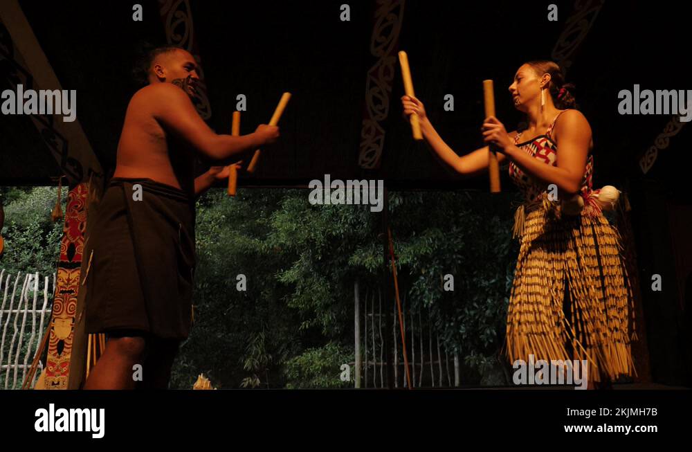 Maori tribes traditional greeting show. Vicinity of Rotorua town, New ...