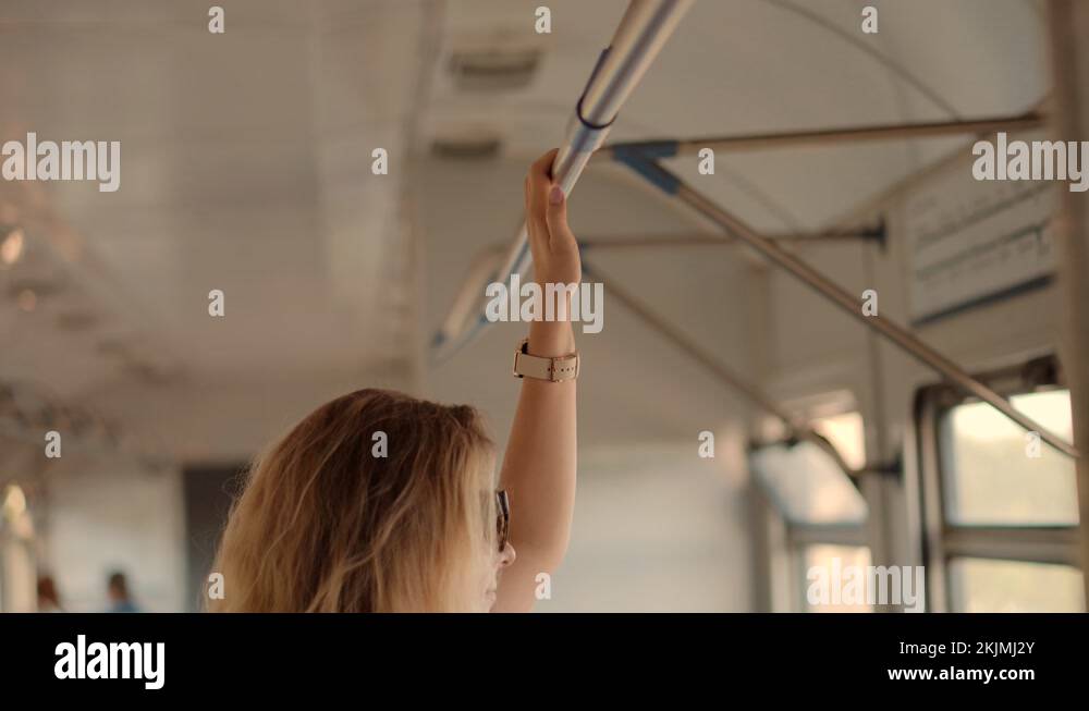 Passenger Holding Handrail.Hand On Handrail In Train.Tourist City ...