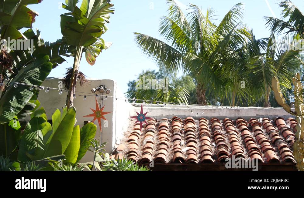 Mexican colonial style suburban, hispanic house exterior, green lush ...