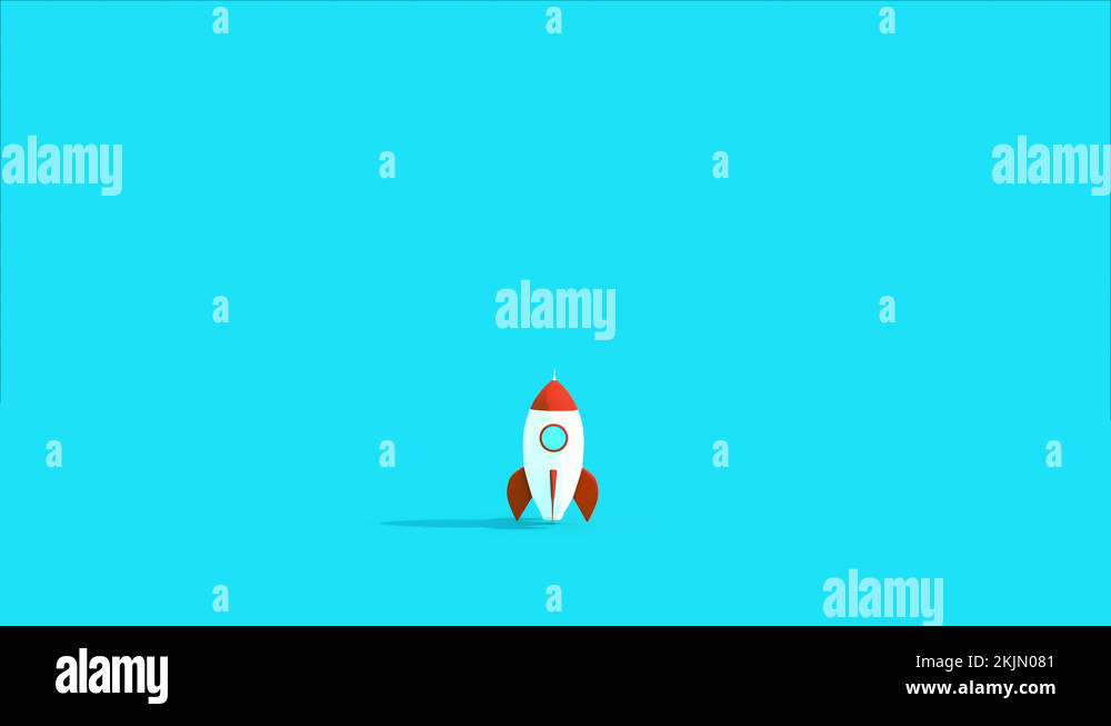 3d Animated Rocket Spaceship Taking Off on Blue Background Start-up ...