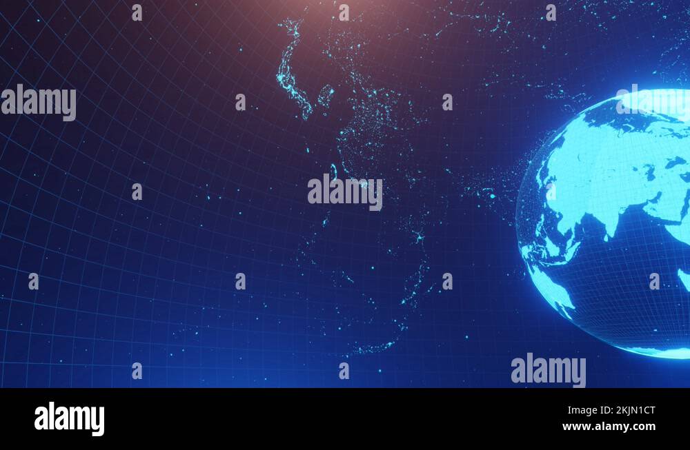 3D animation of an abstract space with a world map and earth. 4K loop ...
