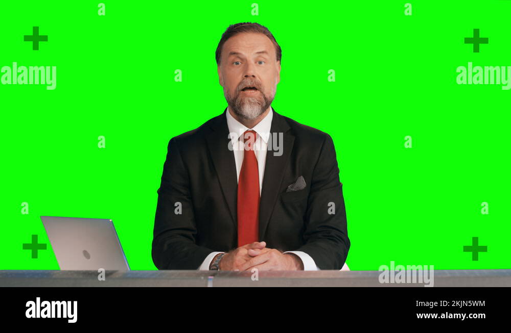 Newscaster Talking Green Screen Background News Studio Stock Video ...