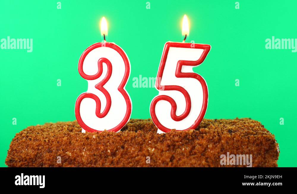 Cake with the number 35 lighted candle. Chroma key. Green Screen ...