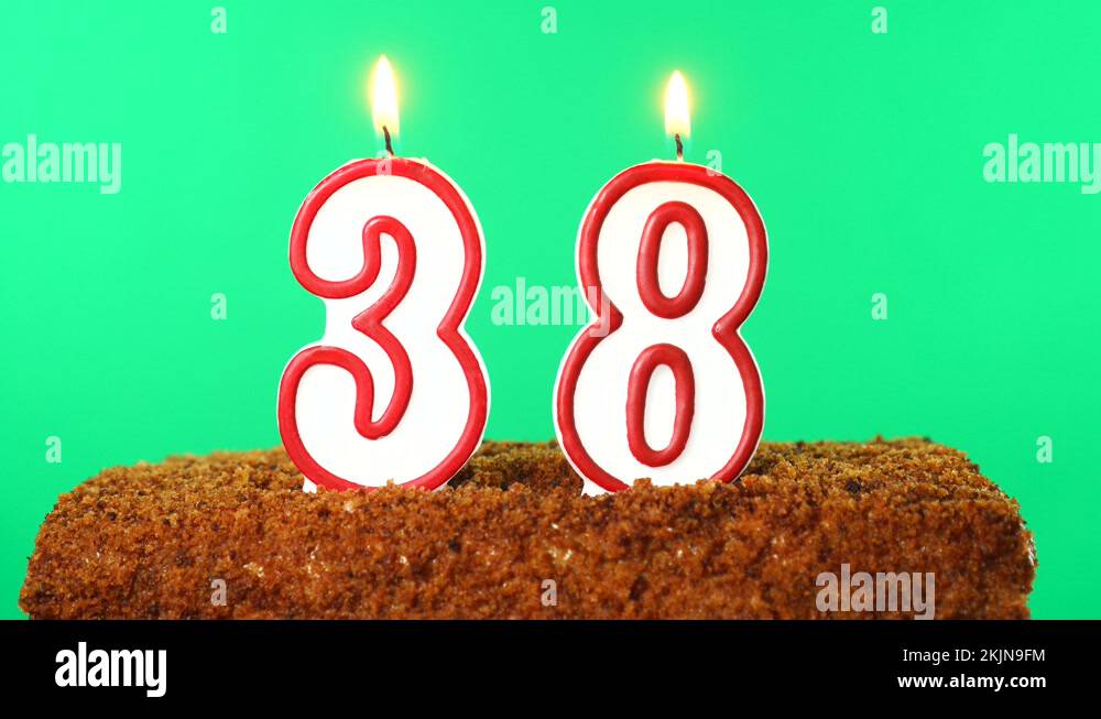 Cake with the number 38 lighted candle. Chroma key. Green Screen ...