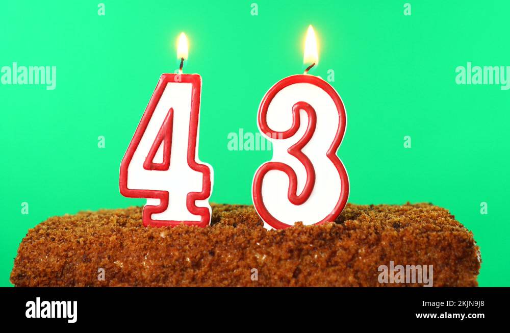 Cake with the number 43 lighted candle. Chroma key. Green Screen ...