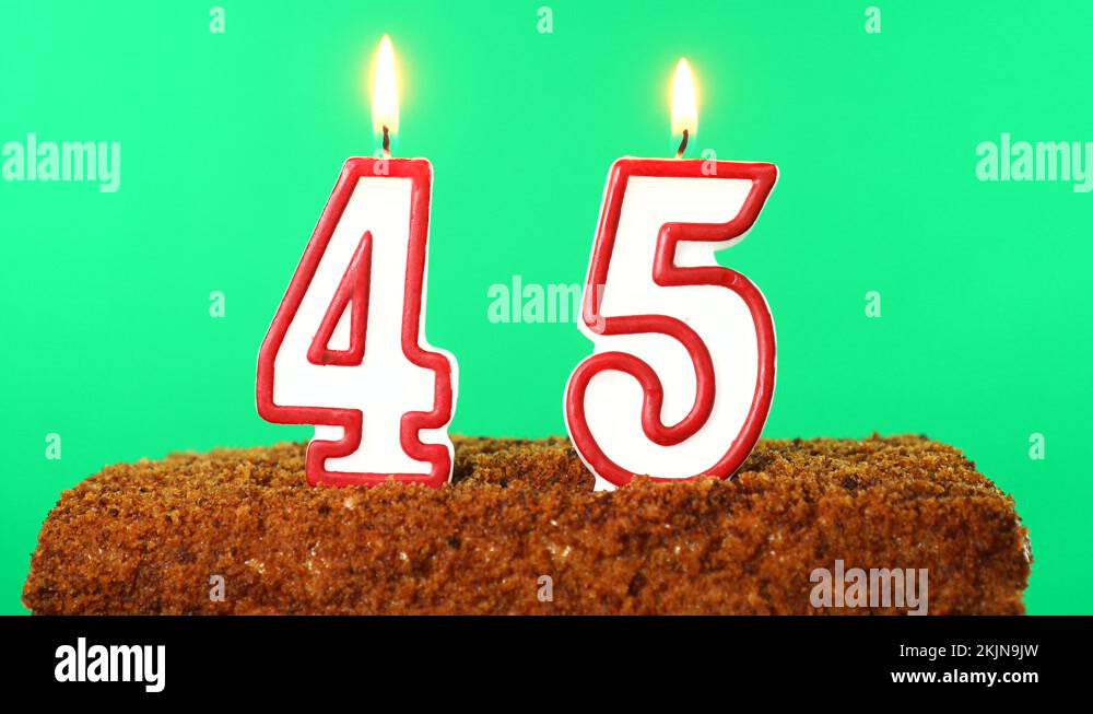 Cake with the number 45 lighted candle. Chroma key. Green Screen ...