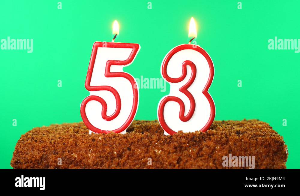Cake with the number 53 lighted candle. Chroma key. Green Screen ...