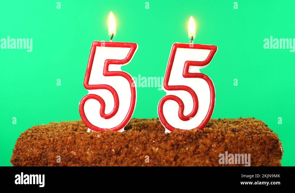 Cake with the number 55 lighted candle. Chroma key. Green Screen ...