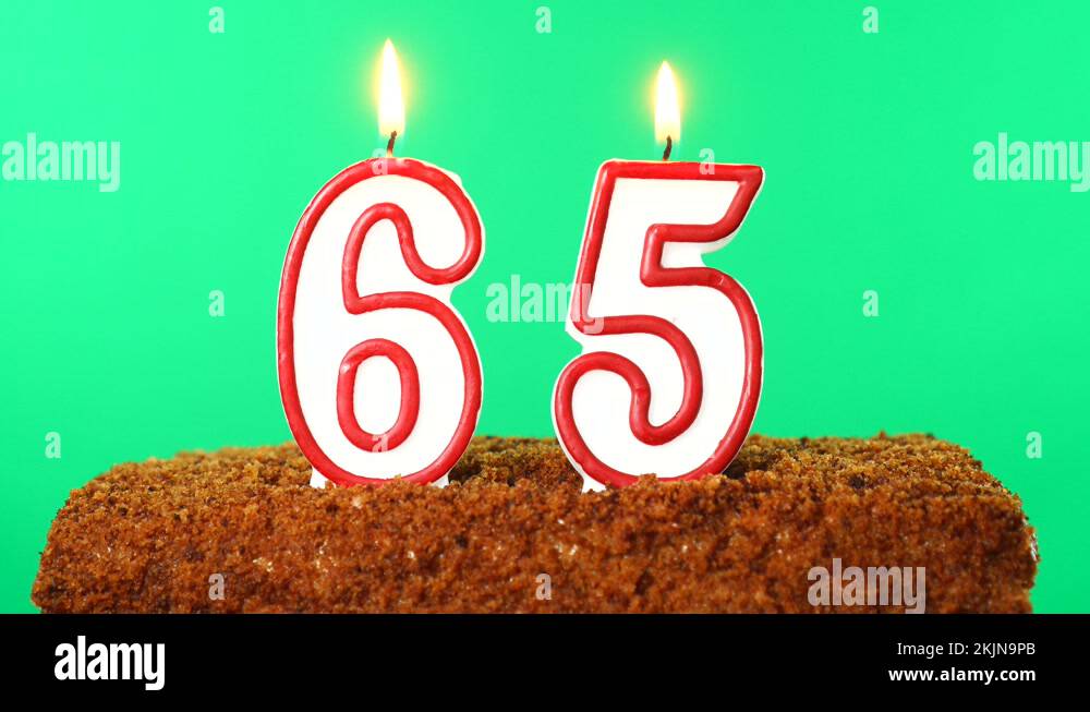 Cake with the number 65 lighted candle. Chroma key. Green Screen ...