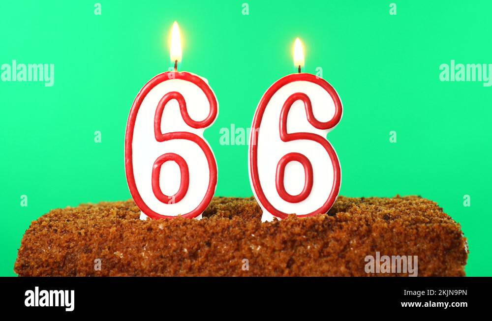 Cake with the number 66 lighted candle. Chroma key. Green Screen ...