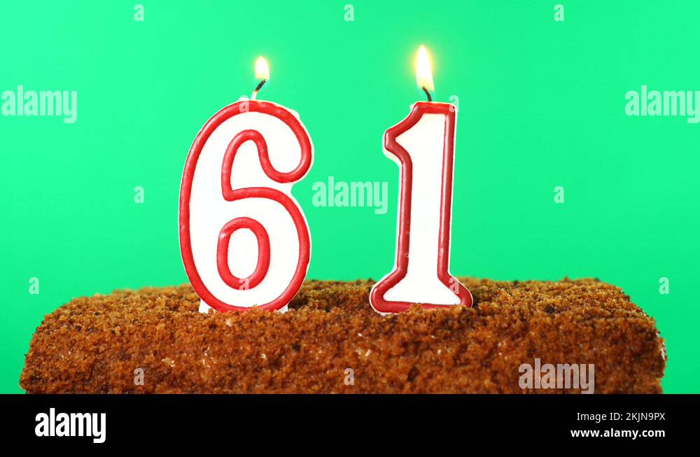Cake with the number 61 lighted candle. Chroma key. Green Screen ...
