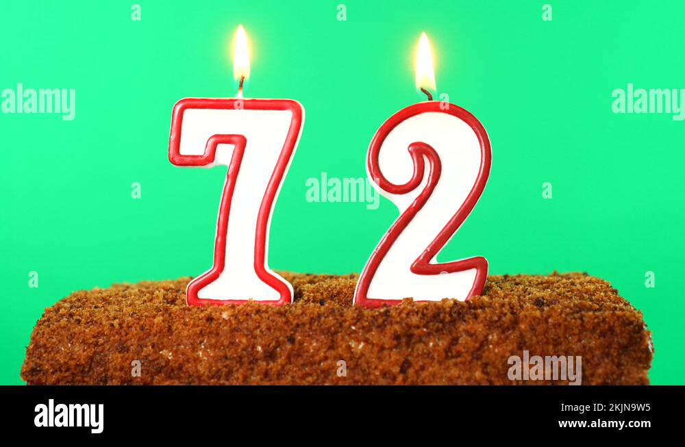 Cake with the number 72 lighted candle. Chroma key. Green Screen ...