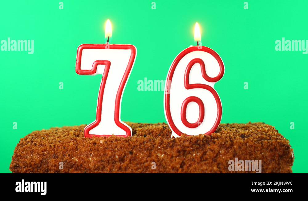 Cake with the number 76 lighted candle. Chroma key. Green Screen ...