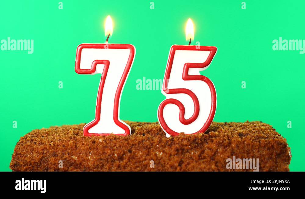 Cake with the number 75 lighted candle. Chroma key. Green Screen ...