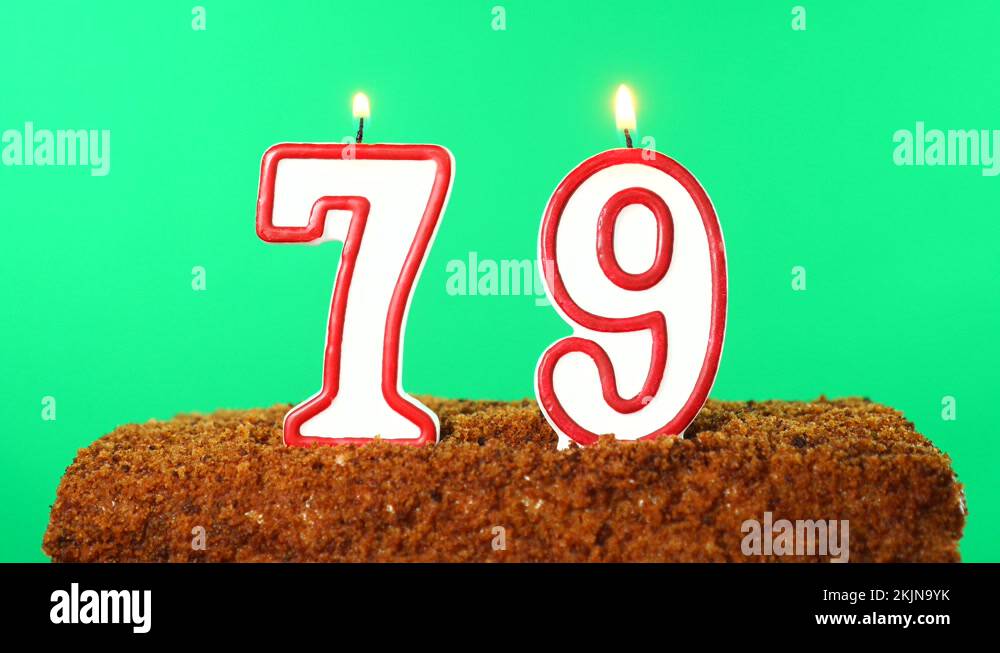 Cake with the number 79 lighted candle. Chroma key. Green Screen ...