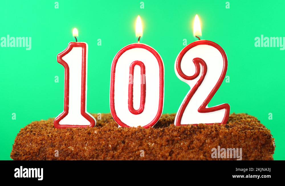 Cake with the number 102 lighted candle. Chroma key. Green Screen ...