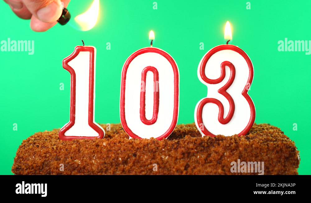 Cake with the number 103 lighted candle. Chroma key. Green Screen ...