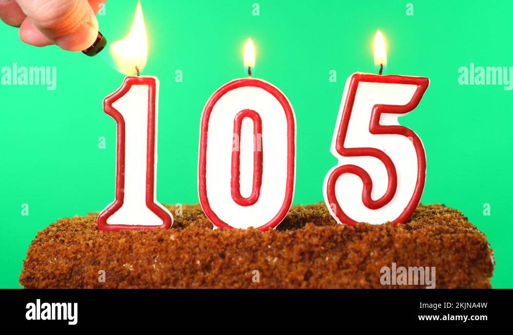 Cake with the number 105 lighted candle. Chroma key. Green Screen ...