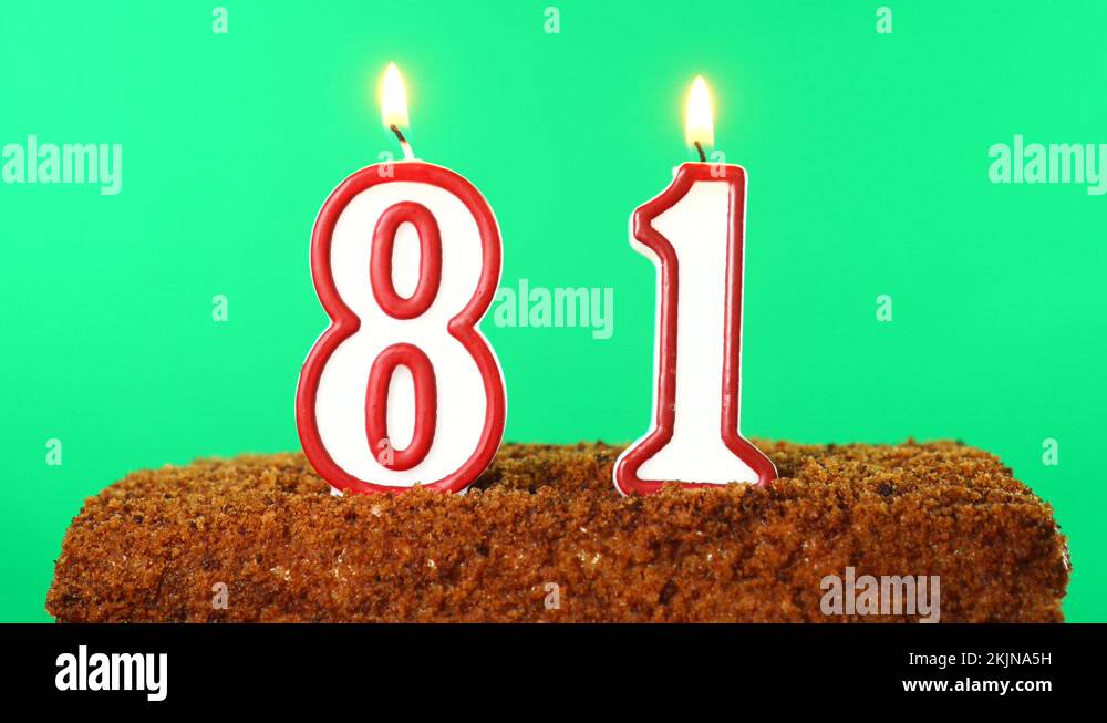 Cake with the number 81 lighted candle. Chroma key. Green Screen ...
