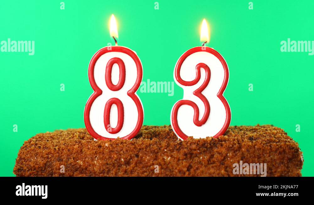 Cake with the number 83 lighted candle. Chroma key. Green Screen ...