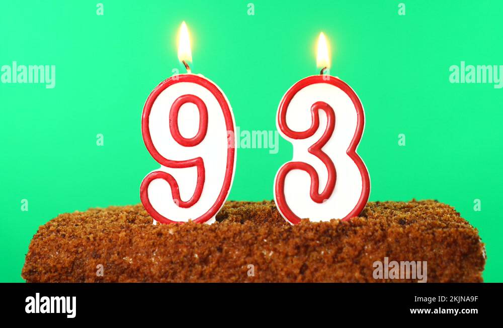 Cake with the number 93 lighted candle. Chroma key. Green Screen ...