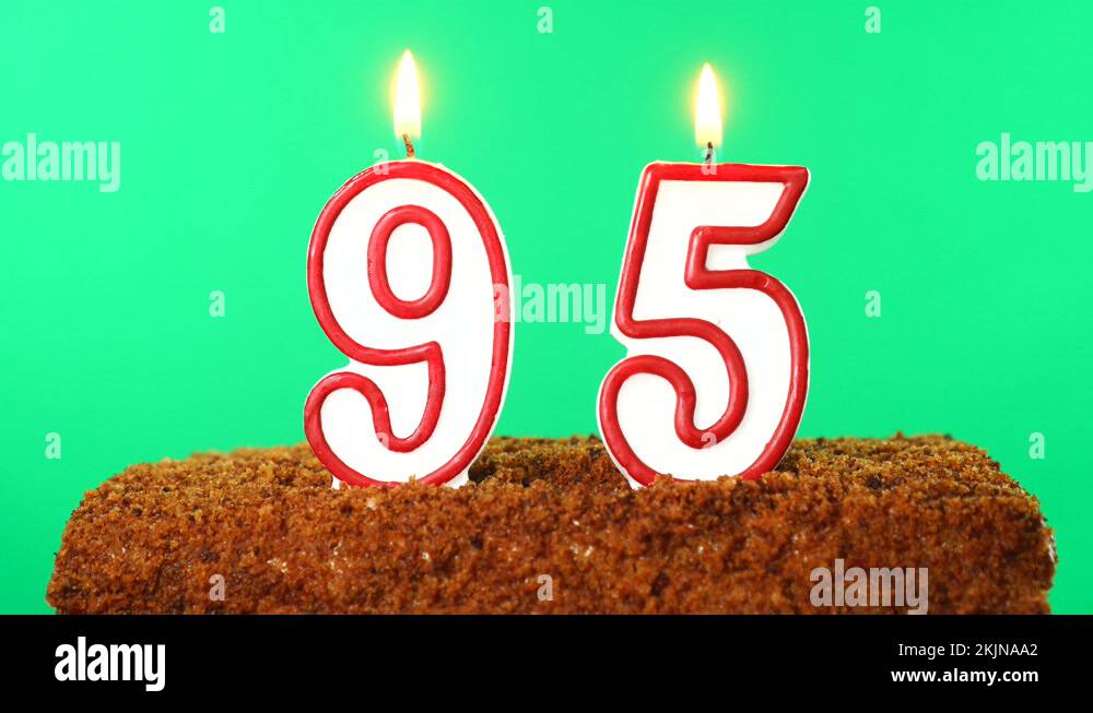 Cake with the number 95 lighted candle. Chroma key. Green Screen ...