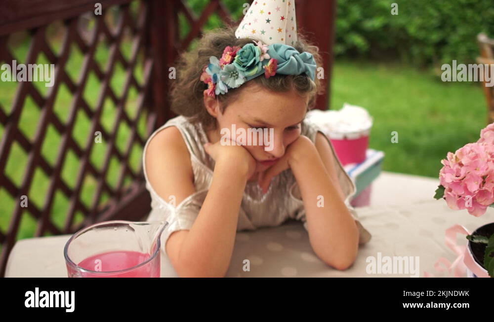 Unhappy birthday girl sad and disappointed because nobody came to ...