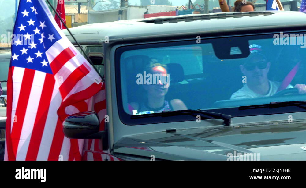 Trump supporters in cars with American flags driving in Los Angeles, 4K ...