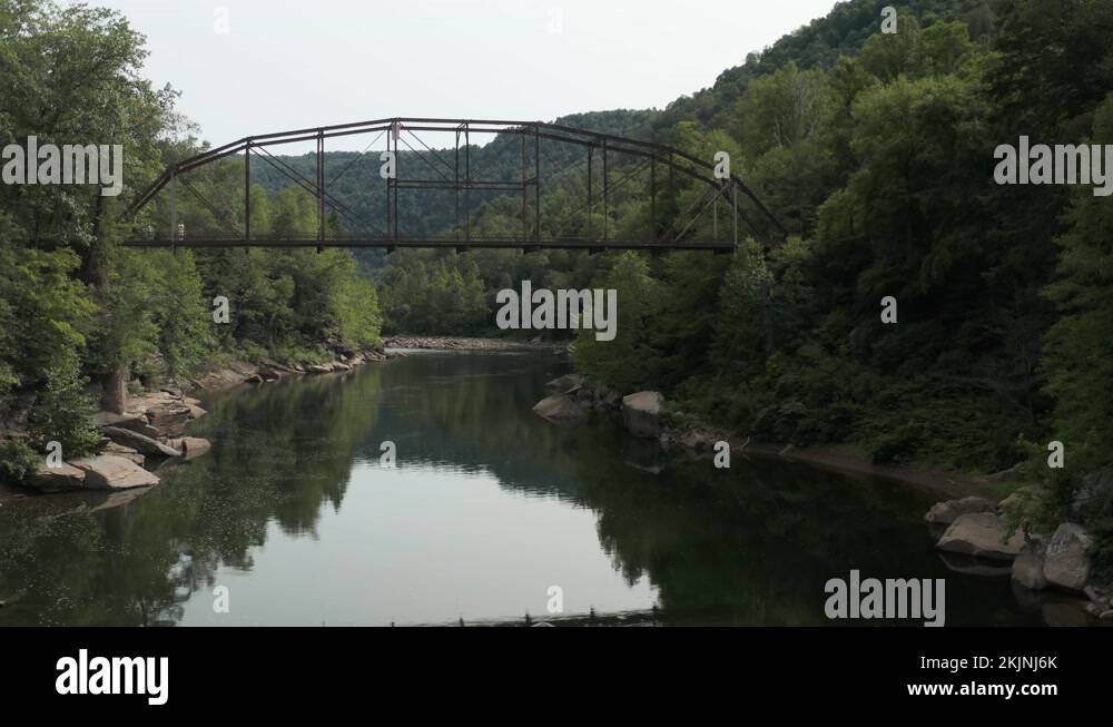 Static and vertical pan Drone view of Jenkinsburg Bridge over Cheat ...
