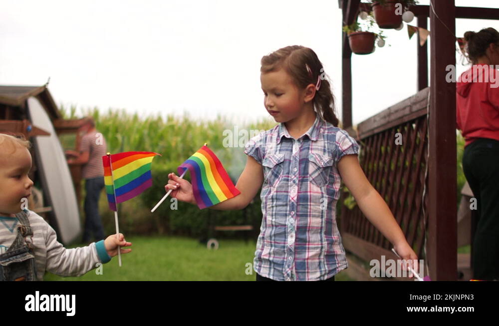 LGBT community, adoption of children, tolerance. Children, boy and girl ...