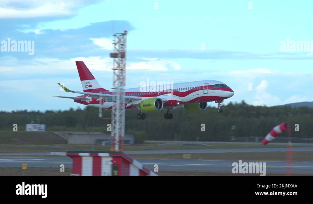Air baltic airbus a220 airplane arrival landing special livery latvia ...